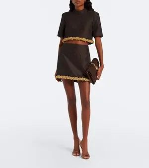 Simkhai Jalen Embellished Jacquard Crop Top - Brown