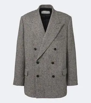 Dries Van Noten Checked Double-breasted Wool Blazer - Grey