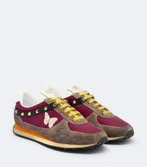 Valentino Garavani Stud Up Embroidered Suede-trimmed Sneakers