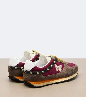 Valentino Garavani Stud Up Embroidered Suede-trimmed Sneakers