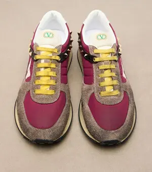 Valentino Garavani Stud Up Embroidered Suede-trimmed Sneakers
