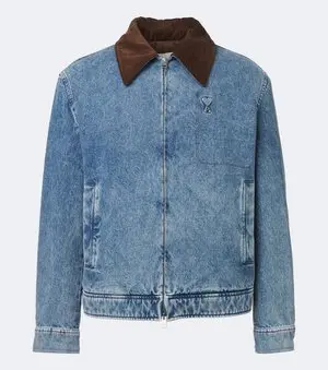 AMI Paris De Coeur Corduroy-trimmed Denim Jacket