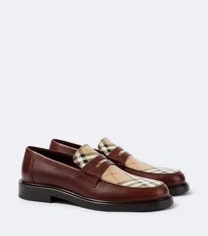 Burberry Check Leather Penny Loafers - Brown