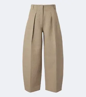 Jacquemus Ovalo Cotton And Wool-blend Barrel-leg Pants - Beige