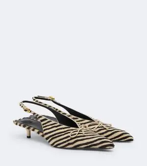 Jacquemus Cubisto Calf Hair Slingback Pumps Beige