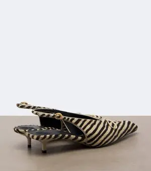 Jacquemus Cubisto Calf Hair Slingback Pumps - Beige