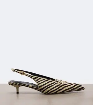 Jacquemus Cubisto Calf Hair Slingback Pumps - Beige