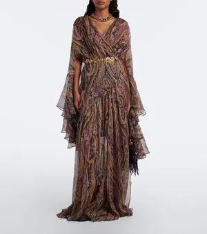 Etro Paisley Ruffled Silk-blend Crêpon Maxi Dress
