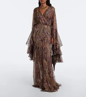 Etro Paisley Ruffled Silk-blend Crêpon Maxi Dress