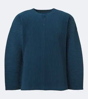 Issey Miyake Homme Plissé Monthly Colors: September Pleated Henley Shirt - Blue