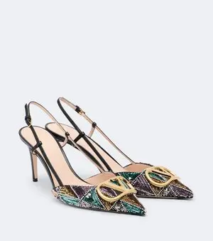 Valentino Garavani Vlogo Sequined Leather Slingback Pumps