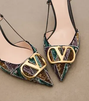 Valentino Garavani Vlogo Sequined Leather Slingback Pumps
