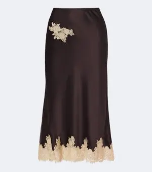DÔEN Elowen Lace-trimmed Silk Satin Slip Skirt - Brown