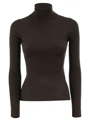 Max Mara Mxscavallo Pure Virgin Wool Ribbed Roll-neck Jumper - Brown