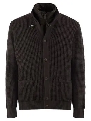 FAY Wool Cardigan With Removable Padded Gilet - Brown