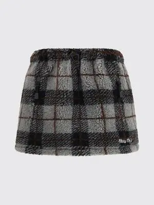 Miu Miu Tartan Wool Blend Skirt - Gray