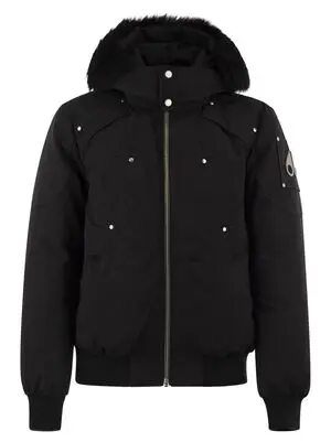 Moose Knuckles Original Ballistic Down-filled Bomber Jacket With Hood And Shearling Trim - Black
