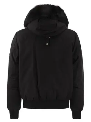 Moose Knuckles Original Ballistic Down-filled Bomber Jacket With Hood And Shearling Trim - Black