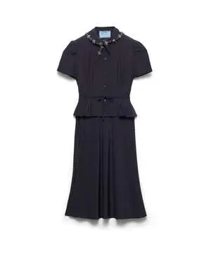 Prada Embroidered Marocain Dress - Blue