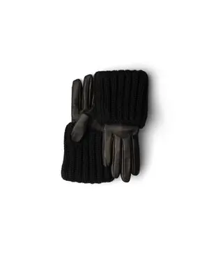 Prada Nappa Leather And Knit Gloves - Black
