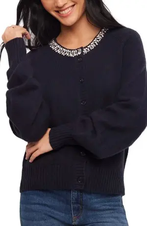 Karen Kane Embellished Cardigan - Navy