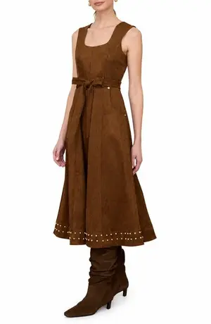 ZOE AND CLAIRE Stud Sleeveless Faux Suede Maxi Dress