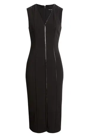 Maggy London Leather Trim Sleeveless Midi Dress