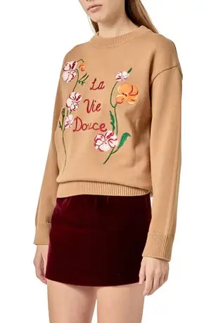 English Factory Flower Embroidered Sweater