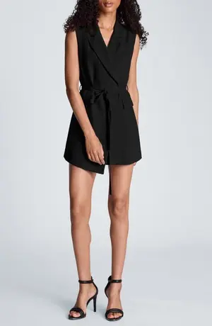 KENNETH COLE COLLECTION Tie Waist Sleeveless Blazer Dress - Black