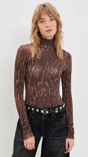 GANNI Printed Shiny Jersey Turtleneck