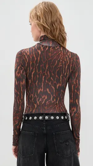 GANNI Printed Shiny Jersey Turtleneck