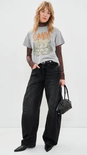 GANNI Printed Shiny Jersey Turtleneck