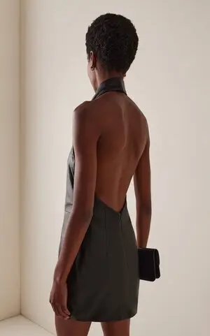 Balmain Draped Leather Mini Halter Dress
