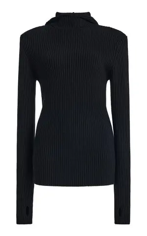 THE FRANKIE SHOP Larice Hooded Knit Wool Top - Black