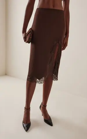Balmain Lace Slit Knit Knee-length Skirt