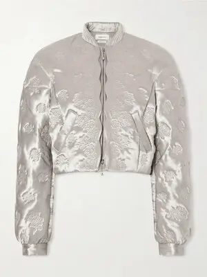 Alexander McQueen Cropped Padded Floral-embroidered Satin Jacket