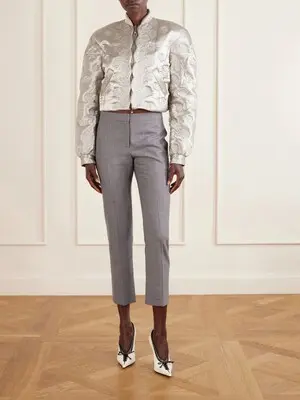 Alexander McQueen Cropped Padded Floral-embroidered Satin Jacket