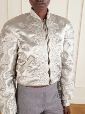 Alexander McQueen Cropped Padded Floral-embroidered Satin Jacket