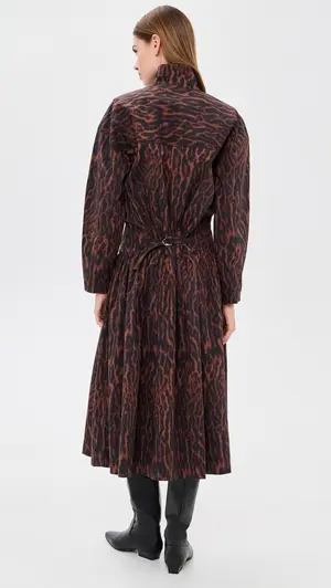 GANNI Printed Stretch Cotton Long Utility Dress - Rawhide