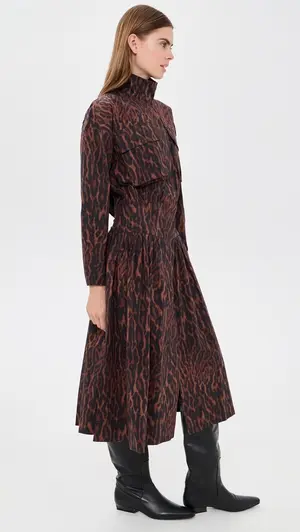 GANNI Printed Stretch Cotton Long Utility Dress - Rawhide