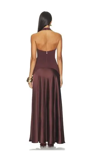 NOOKIE Alice Halter Maxi Dress In Chocolate