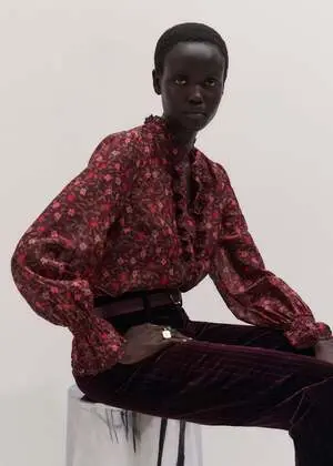 ME+EM Silk Cotton Stained Glass Daisy Print Blouse - Red Multi