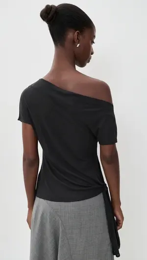 ST. AGNI Fine Jersey Off Shoulder Top - Charcoal