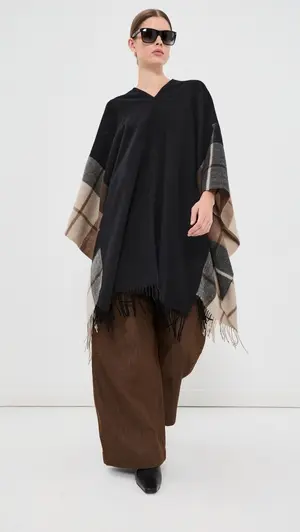 FRENKEN Mixed 2 Scarfs Wool Poncho