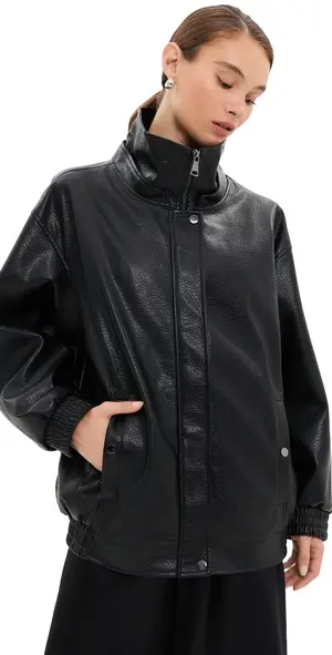 LE BOP Pebble Faux Leather Bomber - Black