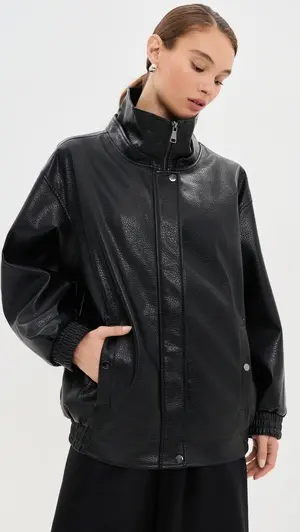LE BOP Pebble Faux Leather Bomber - Black