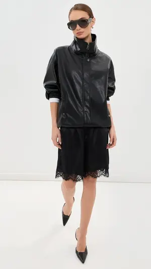 LE BOP Pebble Faux Leather Bomber - Black