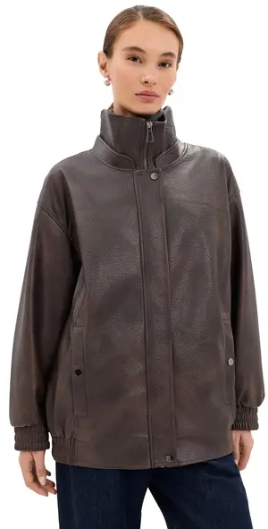 LE BOP Pebble Faux Leather Bomber - Chocolate