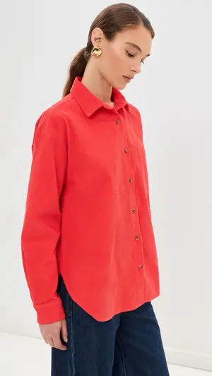 LE BOP Winnie Corduroy Button Down Shirt - Red