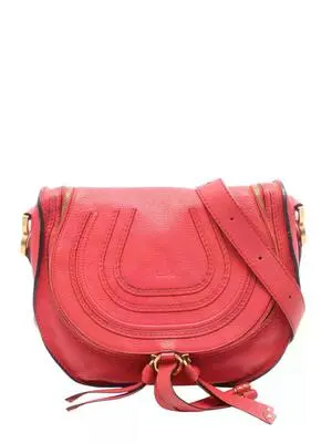 Chloé 2010-2026 Medium Grained Calfskin Marcie Saddle Crossbody Bag - Red